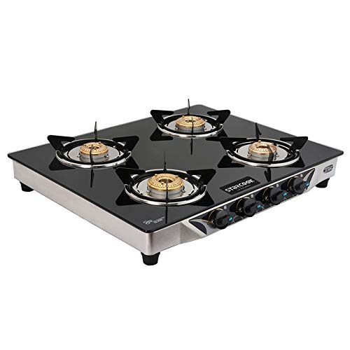 STAR COOK L.P Stainless Steel Glass Body Manual 4 Burners Gas Stove ...