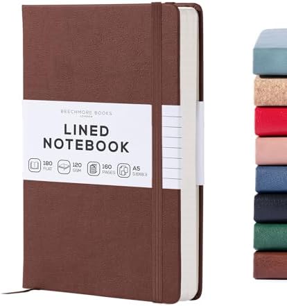 Amazon.com : BEECHMORE BOOKS Ruled Journal Notebook - A5 Brown 160 ...