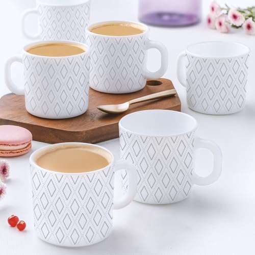 Larah by Borosil Angel Grey Opalware Mug, Set of 6 Tea/Coffee Mugs, 180 ...