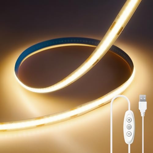 ShineBurky 5V USB COB LED Strip Warm White, 2M LED Strips Dimmable ...