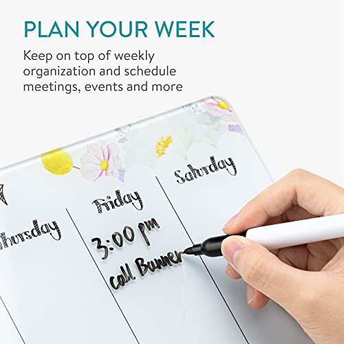 Navaris Weekly Whiteboard Planner – Small Dry Erase Glass Calendar for ...