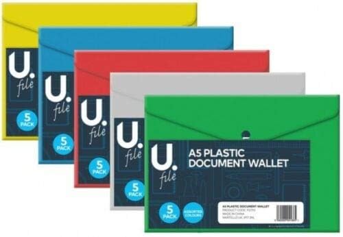5 Assorted Pastel Colour A5 Document Stud Wallets Plastic Carry Popper ...
