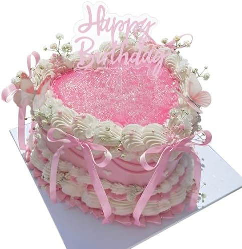yuboo 10 Pack Bow Cake Topper, Ribbion Pink Bows for Cake with Happy ...