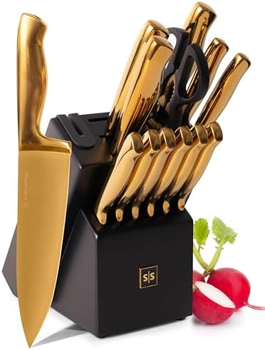Amazon.com: Kitchen Knife Set with Block, 14 pc, Stainless Steel ...