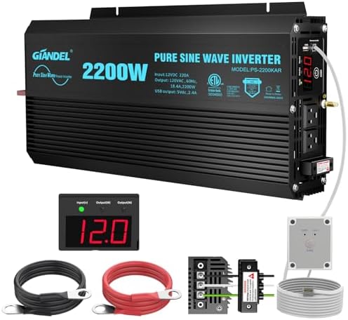 Renogy 2000w Pure Sine Wave Inverter Charger 12V DC to 120V AC Surge ...