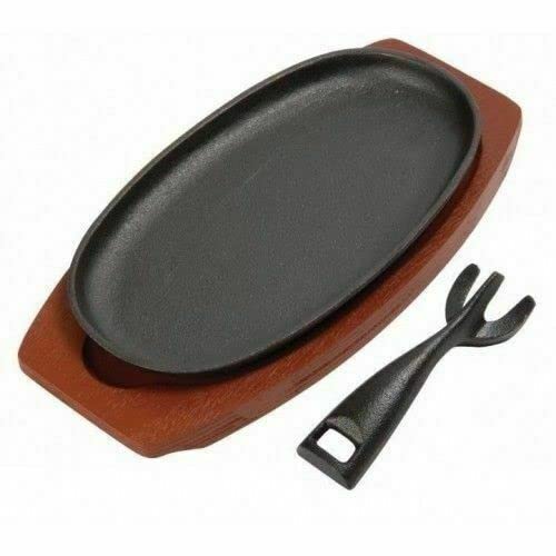 Cast Iron Sizzler Pan 9" x 5" Oval Sizzling Serving Plate Dish Steak ...