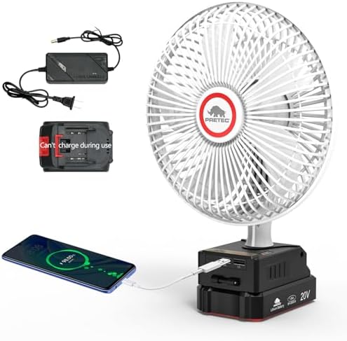 PRETEC Jobsite Fan with 20v 1.5Ah Battery and Charger, Cordless ...