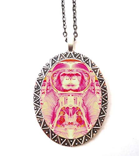 Amazon.com: Astronaut Chimp Necklace Pendant Silver Tone Psychedelic ...