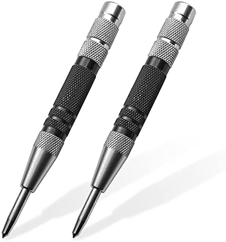 2 Pcs Black Automatic Center Punch, Steel Adjustable One-Handed Spring ...