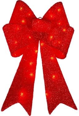 Amazon.com: Christmas Red Glitter Bow Lighted Decoration - 26" H - 20 ...