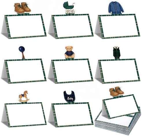 Amazon.com: Fullhawl 48 Pcs Green Blue Tartan Plaids Place Cards Bear ...