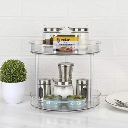 OTISTORES Multipurpose Rotating Transparent 2 Tier Kitchen Organizer ...