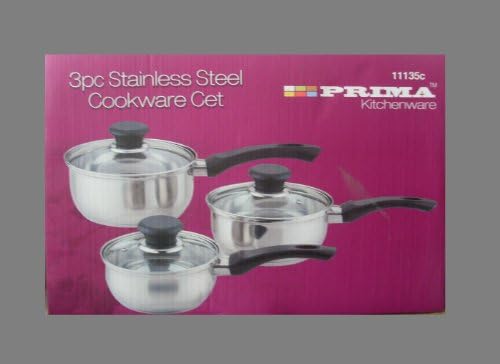 PRIMA 3pc Stainless Steel Cookware Set 14,16,18cm : Amazon.co.uk: Home ...