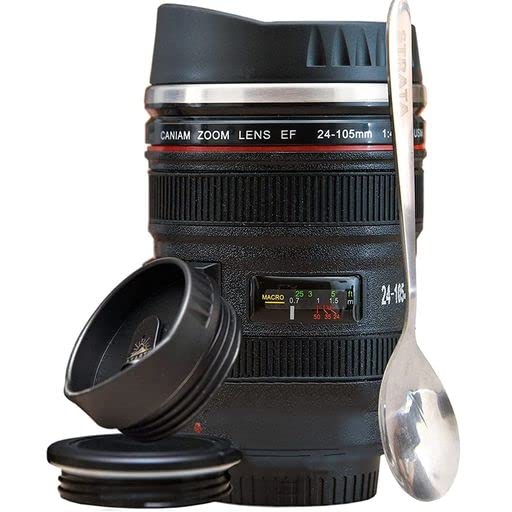 Buy D&M Plastic Camera Lens Shaped Coffee Mug with Lid, 350ml (Black ...