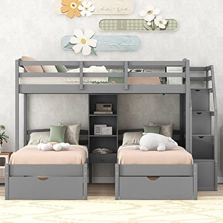 Lit Triple Bunk Gris avec Escaliers, Tiroirs, Maroc | Ubuy
