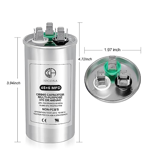 Snapklik.com : 45+5μf 45/5MFD Dual Run Round Capacitor For AC 370 Or ...