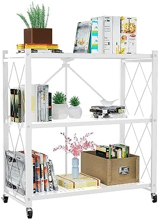 Amazon.com: Lifetime Home 4-Tier Foldable Storage Shelf with Wheels - Metal Collapsible Shelving ...