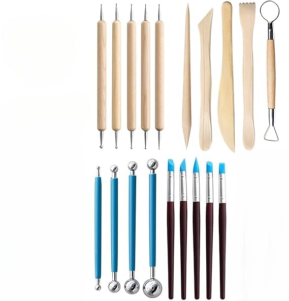 VINTAGER 19 Pcs Clay Pottery Modeling Set, Stylus Dotting Carving Tools ...