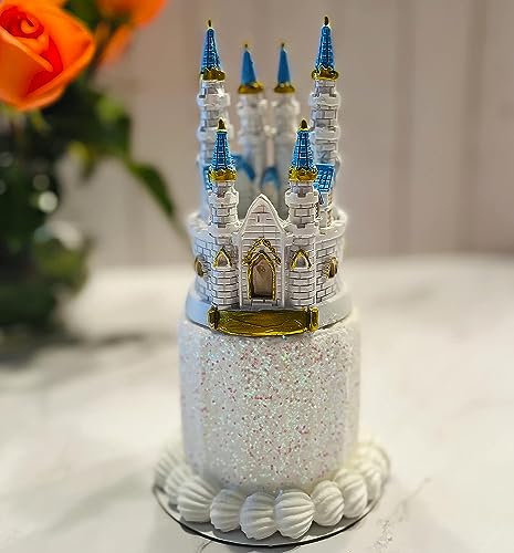 Amazon.com: Fake Mini Cake- White Glitter Princess Castle Topper on ...