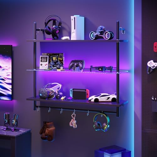 Bestier Gaming LED Floating Shelves for Wall, 41" Wall Mounted Shelf ...