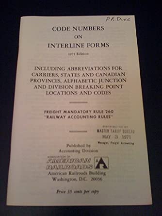 Freight Mandatory Rule 260 Code Numbers on Interline Forms: Association ...