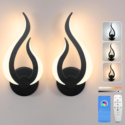 MSKEPSL Modern Wall Sconce Set of 2, Wall Light Hardwired with 2.4G ...