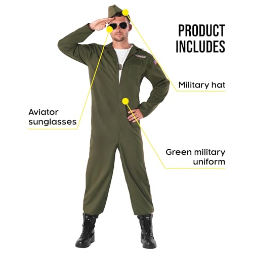 Fun Shack Fighter Pilot Costume Men Aviator Jet Flight Suit Halloween ...