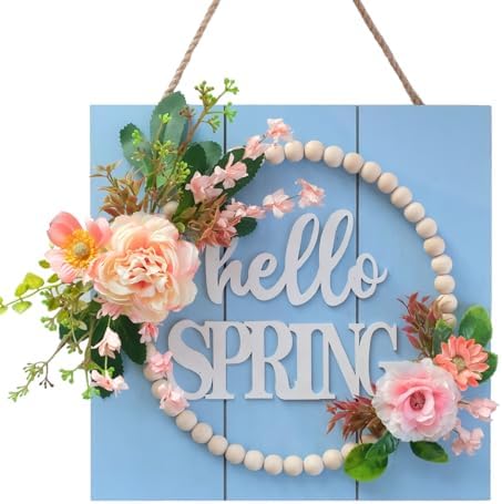 Amazon.com: Idyllic Hello Sping Sign Wreath for Front Door, Artificial ...