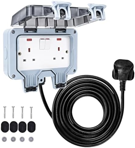 CROWNSHOP Weatherproof Outdoor Socket Waterproof Double Socket 5M ...
