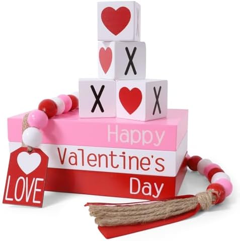Amazon.com: Valentines Day Decor, Wooden Book Stack with 4 XOXO ...