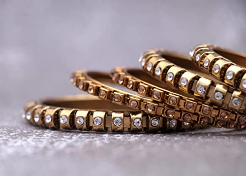 Buy Shivarth Bangles Set Golden Color With Crystals Stone Kade Set For ...