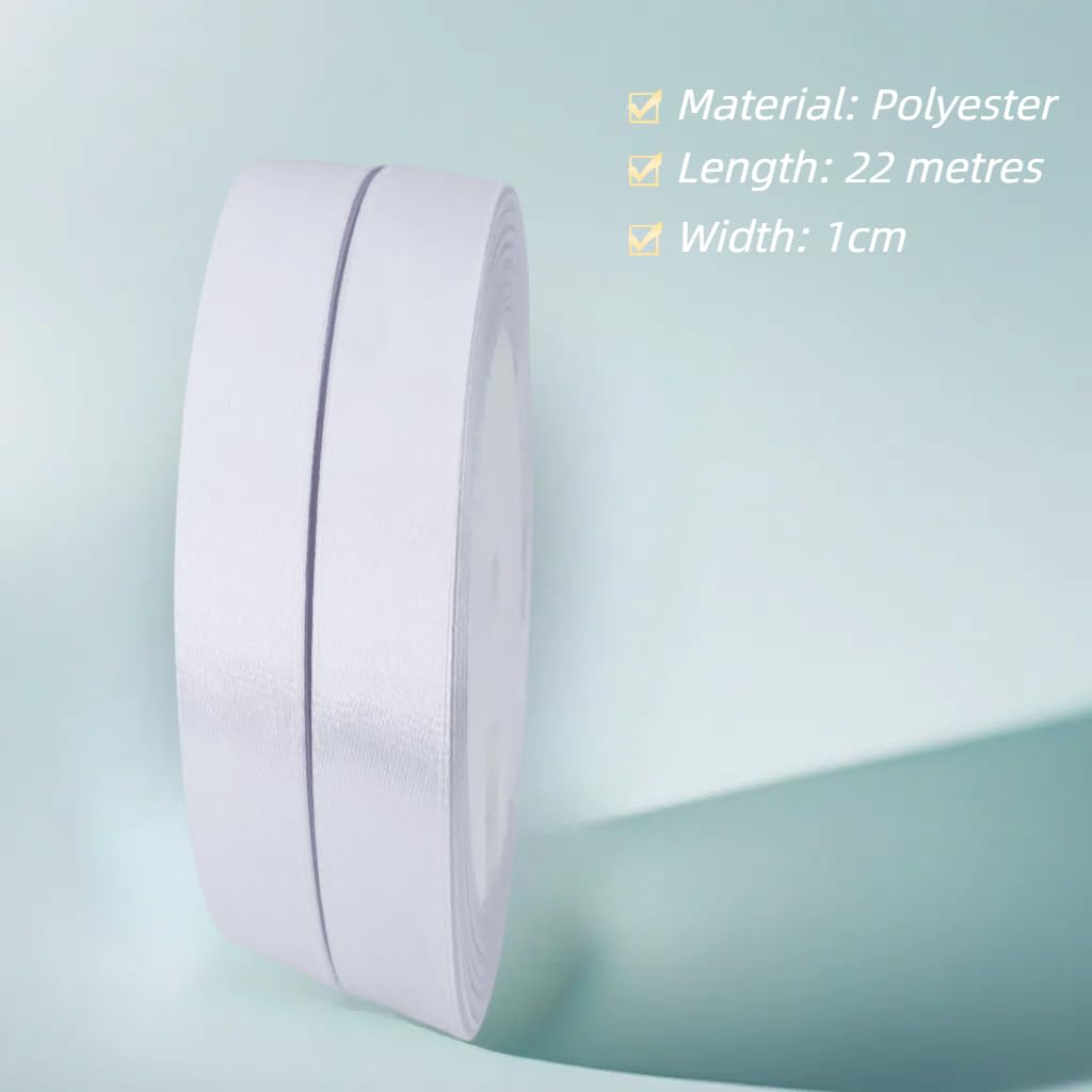 White Satin Ribbon,Ribbons for Crafting 10mm 2Rolls 22M Satin Ribbons ...