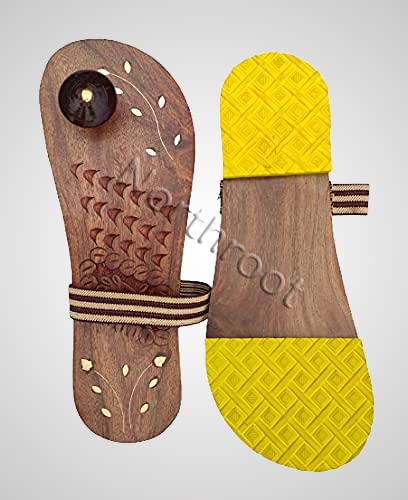 Buy Northroot Handicraft Wooden Khadau Slippers Floral Design With ...