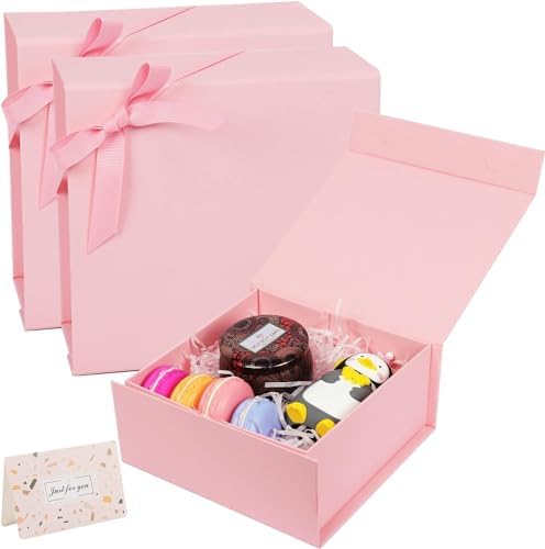Amazon.com: Pink Gift Boxes with Lids Pack of 3, 6x6x3 Inches Small ...