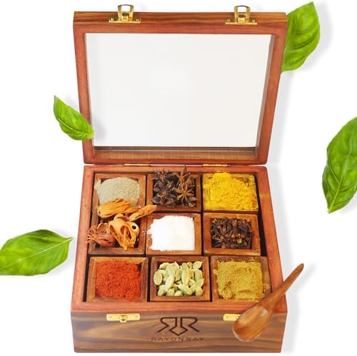 PALAASHE 9 in 1 Masala Box For Kitchen | Wooden Masala Box |Sheesham ...