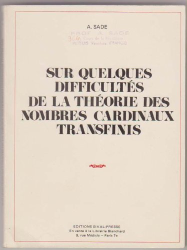 Sur Quelques Difficultes De La Theorie Dex Nombres Cardinaux Transfinis ...