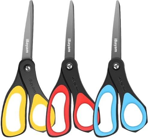 Amazon.com: Scissors, iBayam 3 Pack 8" All Purpose Nonstick Scissors, 2 ...