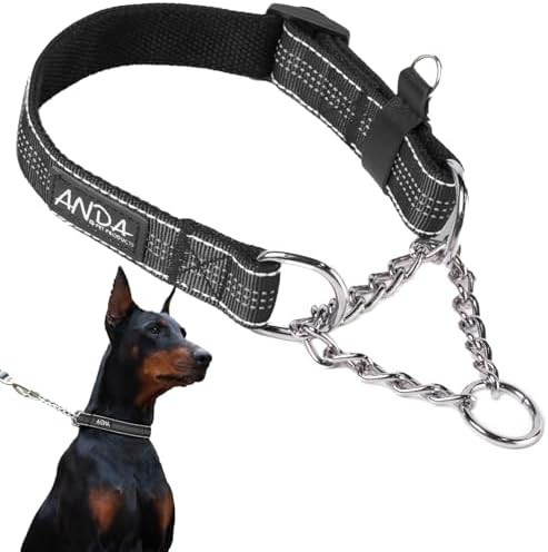ANDA Martingale Dog Collar, Reflective Soft Nylon, Heavy-Duty Stainless ...