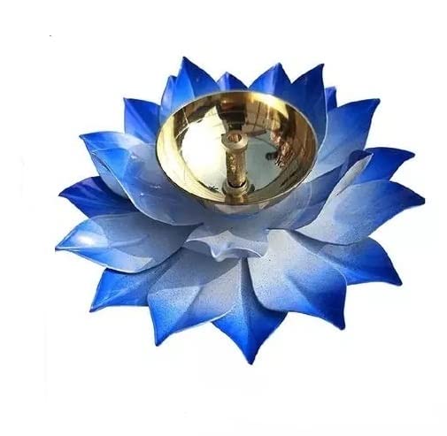 Buy Royal Overseas Brass Blue Colour Kamal Diya Pooja Item for Home ...
