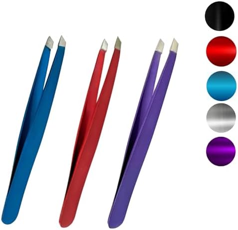Amazon.com : 3 RANDOM COLOR Precision Slant Tweezers Women & Men Expert ...