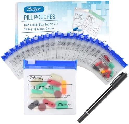 Amazon.com: Serfeymi 32 Pcs Pill Pouch Bags for Travel Reusable Plastic ...