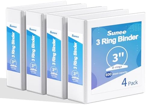 Amazon.com : SUNEE 3 Inch Binders 3 Ring 4 Pack, PVC-Free Clear View ...