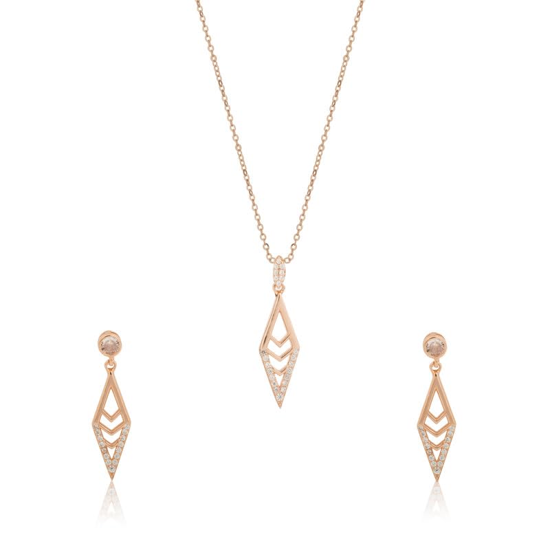 Buy SILVIYA 925 Silver Rhombus Jewelry Set - Modern Rose Gold Plated ...