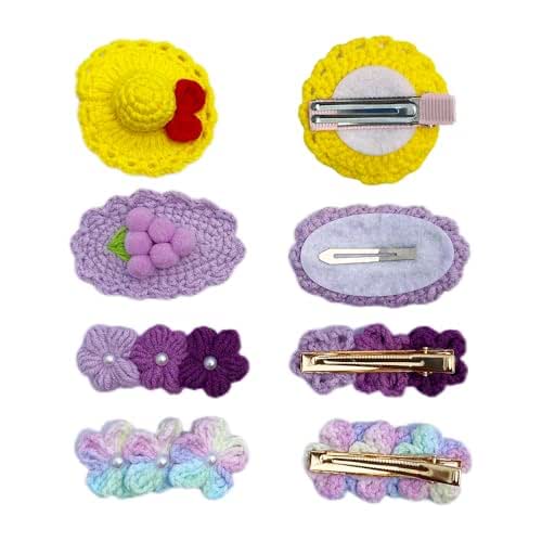 Amazon.com: 4pcs handmade wool crocheted hair clips, flower hat shapes ...