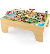 Amazon.com: HONEY JOY Train Table, Wooden Kids Activity Table with ...