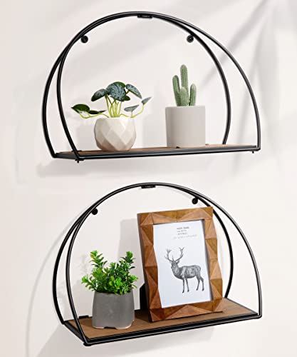 Petrala Wall Shelf Metal Arc Design Set of 2, Wood Floating Shelves ...