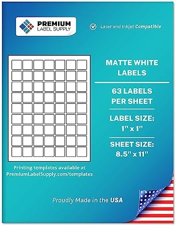 Premium Label Supply White Sticker Square Labels – 1" x 1" – Laser ...