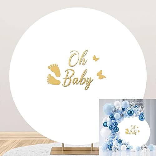 OERJU 5x5ft Oh Baby Round Backdrop Cover White Circle Photography ...