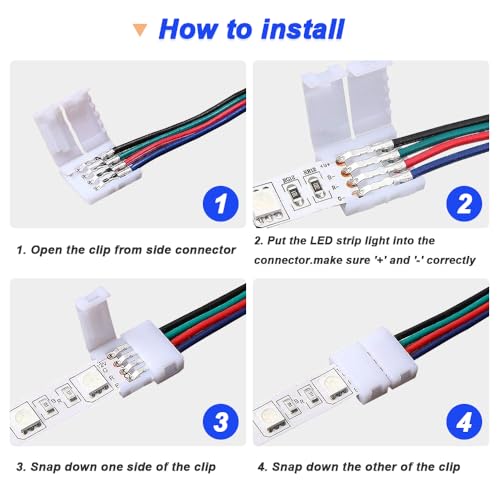 Xiatiaosann LED RGB Connector Male to Female Cable, 4 Pin 10mm Wide ...