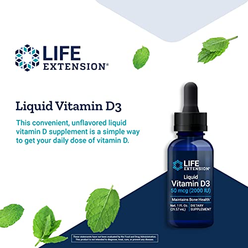 Life Extension Liquid Vitamin D3 50mcg(2000IU) - Vitamin D Supplement ...